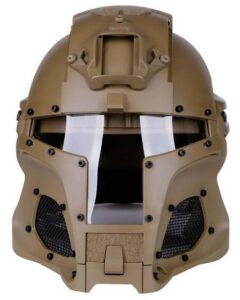 simways cosplay airsoft full face head helmet tactical sorta-kinda mandalorian/boba fett/galac-tac/star wars airsoft helmet with exchangable lens(tan)