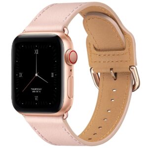 power primacy leather bands compatible with apple watch band 38mm 40mm 41mm 42mm 44mm 45mm 49mm, genuine leather strap compatible for women men iwatch se ultra series 9 8 7 6 5 4 (pale pink/rosegold)