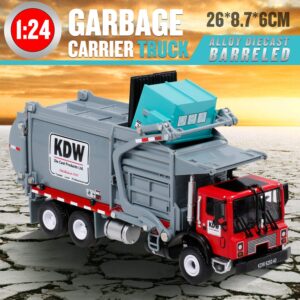 GoolRC Garbage Carrier Truck, 1:24 Alloy Diecast Barreled Waste Material Transporter Vehicle Model, Kids Toys for Boys Girls Birthday