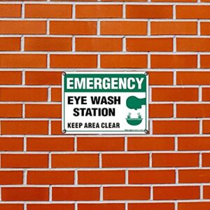 (2 Pack) Emergency Sign, Eye Wash Station Sign, Keep Area Clear Sign, 10 x 7 Inches .40 Rust Free Aluminum, UV Protected, Weather Resistant, Waterproof, Durable Ink，Easy to Mount