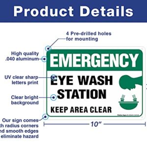 (2 Pack) Emergency Sign, Eye Wash Station Sign, Keep Area Clear Sign, 10 x 7 Inches .40 Rust Free Aluminum, UV Protected, Weather Resistant, Waterproof, Durable Ink，Easy to Mount