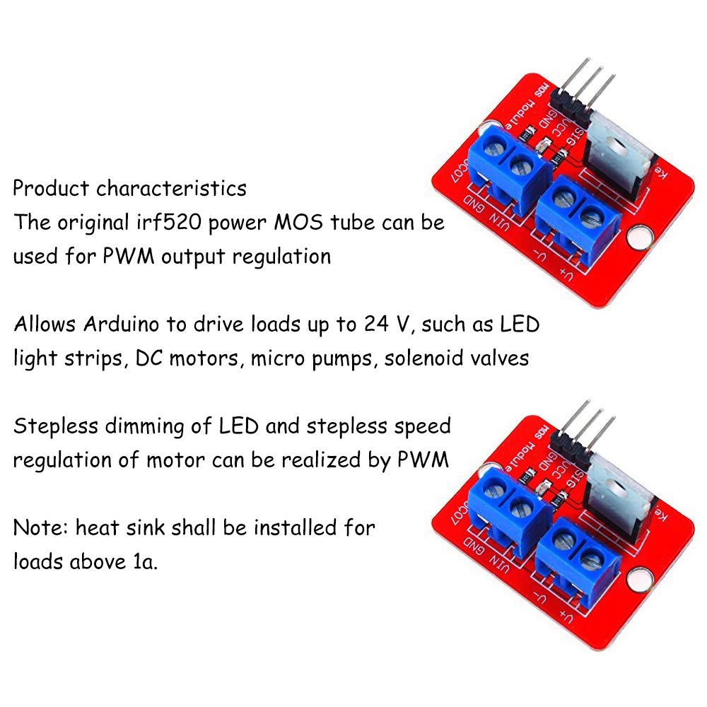 Acxico 10Pcs IRF520 Power MOSFET Driver Module For Arduino MCU ARM Raspberry pi