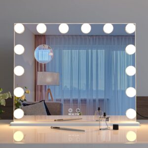 BEAUTME Large Vanity Mirror with Lights,Hollywood Lighted Makeup Cosmetic Mirror with Smart Button,Tabletop or Wall Mounted Makeup Mirrors White