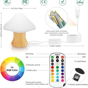 ANGTUO Wooden Mushroom Lamp, 16 Color Changing Mushroom Night Light, Adorable Mushroom Light with Two Remotes