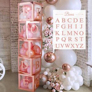 96 pc bridal shower decorations balloon boxes rose gold - transparent block with bride to be + groom + a - z letters and 40 balloons- engagement bachelorette parties weddings centerpieces photo booth