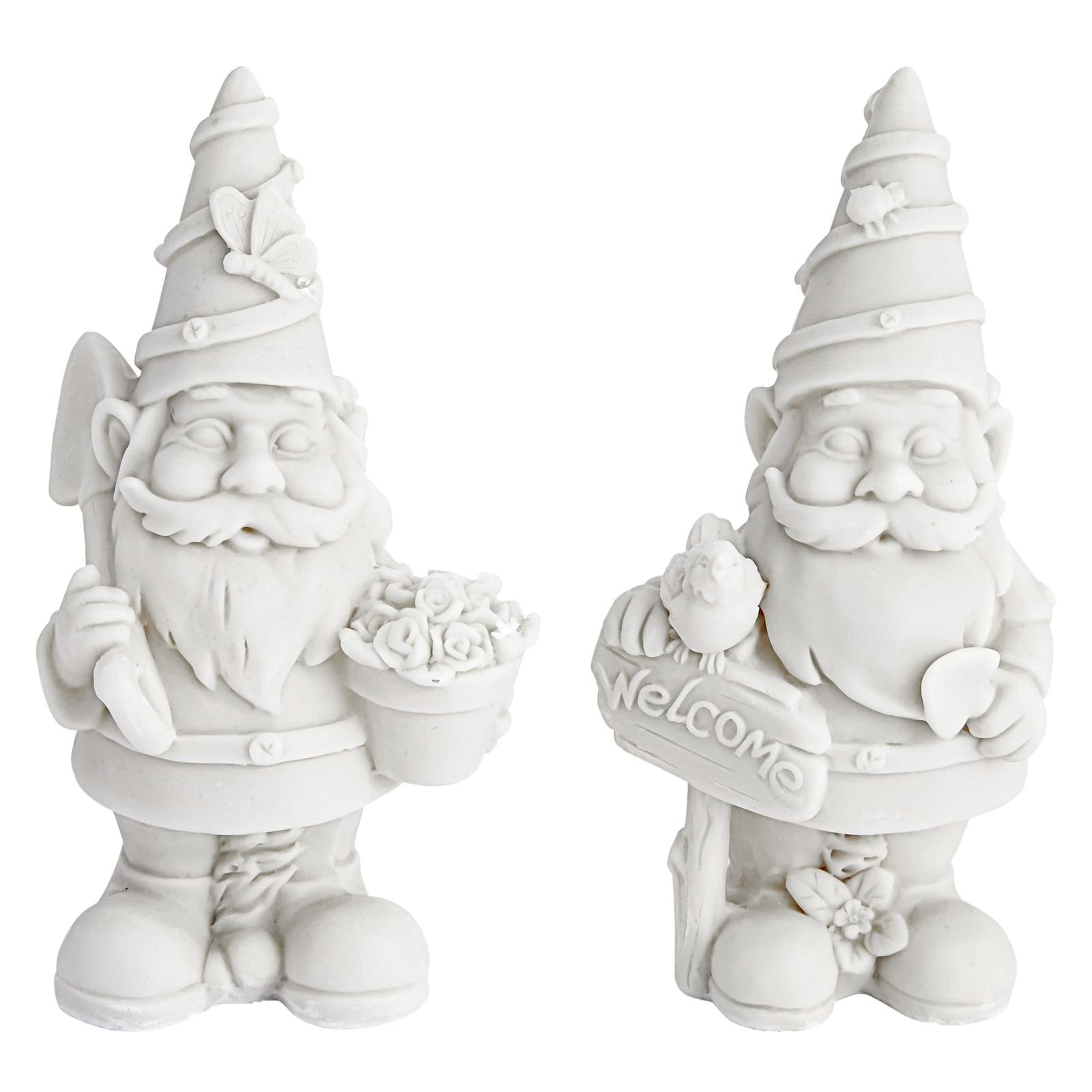 2 Pack Ceramics to Paint - Paint Your Own Garden Gnome Statues, Blank Paintable Ceramics for Adults (5 in)