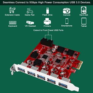 FebSmart 7-Ports Superspeed 5Gbps USB 3.0 PCIE Expansion Card, 5-Ports USB-A and an 19Pin USB 3.0 Header, Built in FebSmart Self-Powered Technology, No Need Additional Power Supply (FS-U7S-Pro)