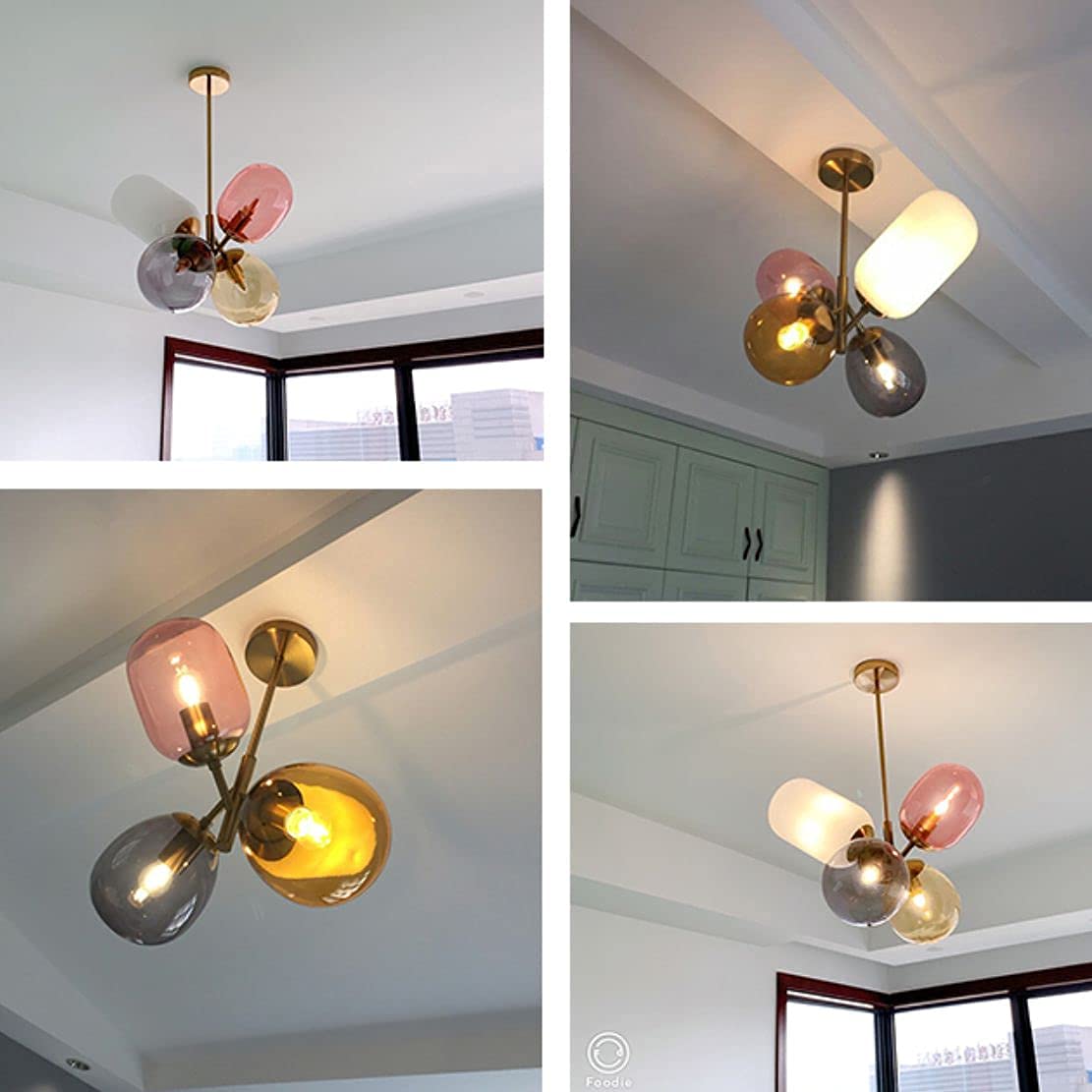 KCO Lighting Modern Colorful Pendant Light Gold Globe Pendant Lighting Stained Glass Balloon Chandelier Light Fixture Colored Glass Pendant Lights Kitchen Island for Kids Room