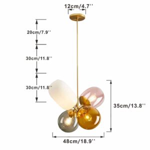 KCO Lighting Modern Colorful Pendant Light Gold Globe Pendant Lighting Stained Glass Balloon Chandelier Light Fixture Colored Glass Pendant Lights Kitchen Island for Kids Room