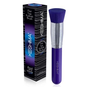 foundation brush flat top kabuki by keshima - premium foundation brush for liquid makeup, cream, and powder - buffing, blending, and face brush (regular size, neon purple)