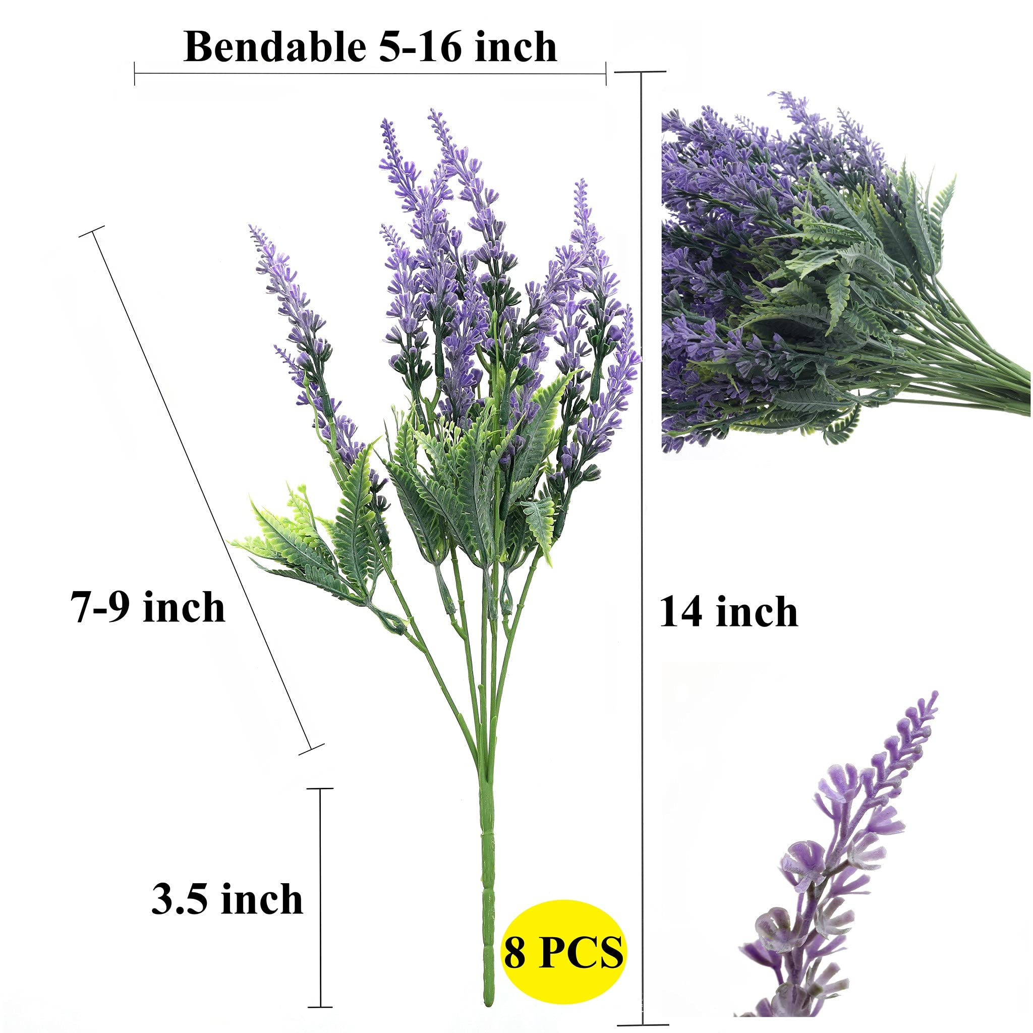 Grand Verde Lavender Artificial Flower Plants Faux Purple Bouquets Real-Touch DIY Home Decor Garden Patio Balcony Wedding Decoration, Bulk 8pcs