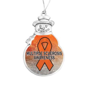 multiple sclerosis ms awareness ribbon christmas ornament choose snowman snowflake or bulb (snowman)