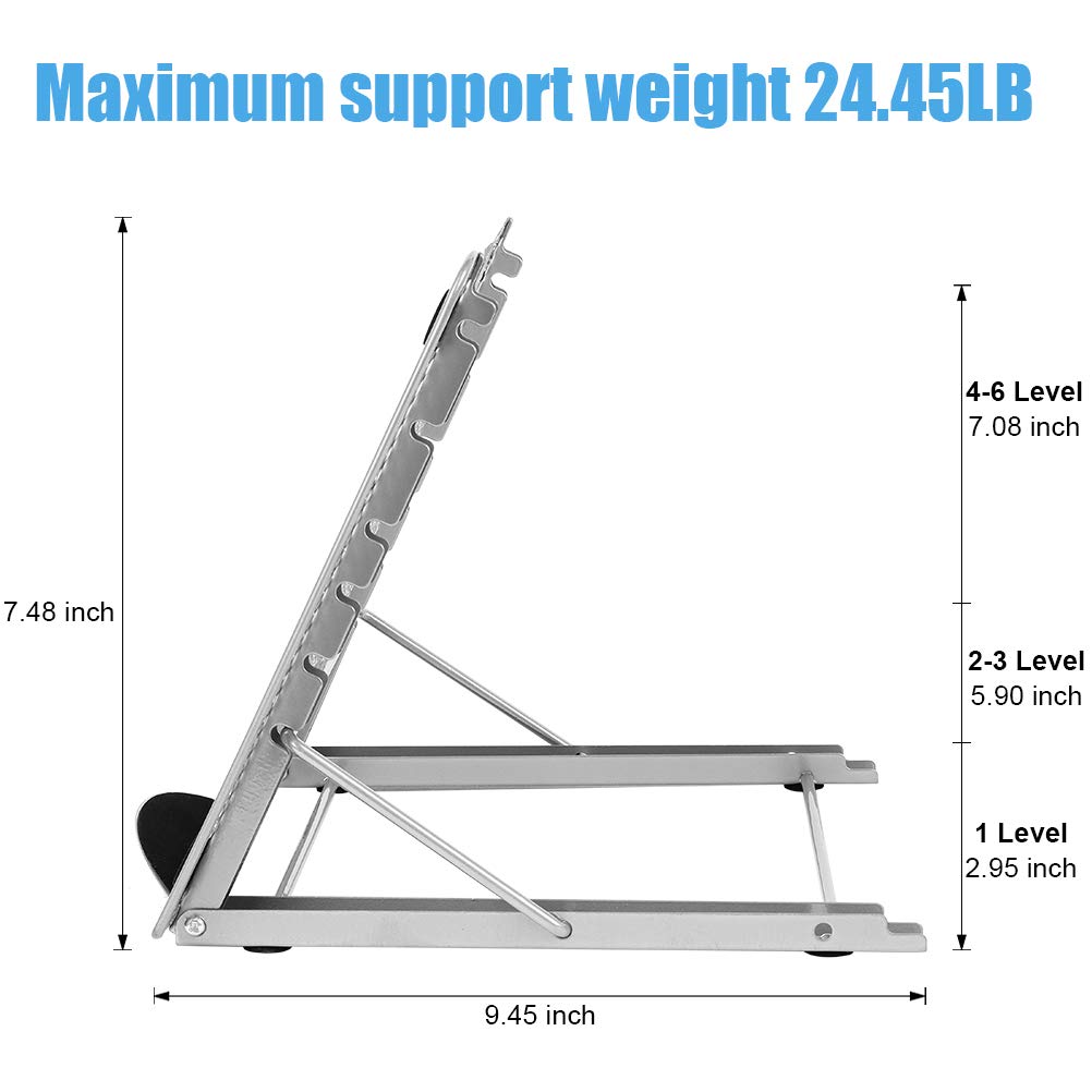 Laptop Stand Upgraded, Adjustable Portable Laptop Holder for Desk, Aluminum Ventilated Notebook Riser for MacBook Air Pro, More 10-15.6 inches PC Computer, Tablet, iPad (Silver)