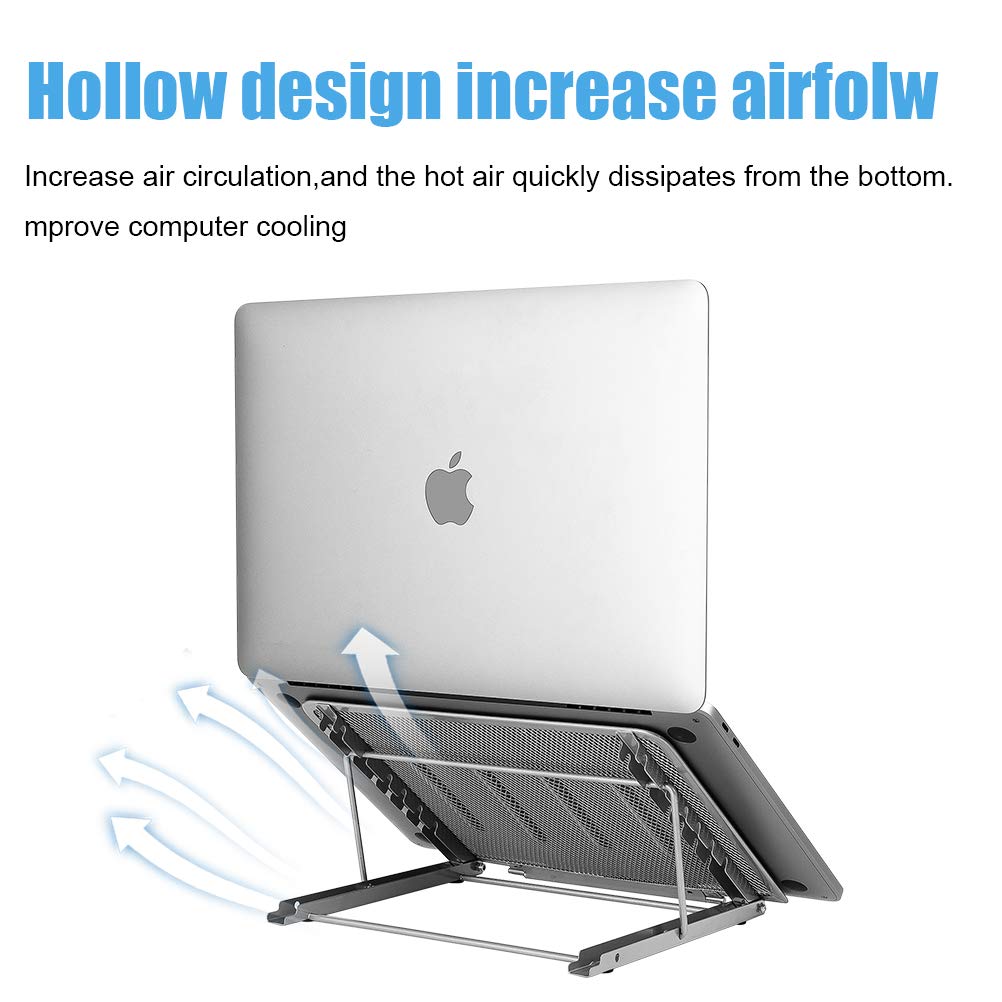 Laptop Stand Upgraded, Adjustable Portable Laptop Holder for Desk, Aluminum Ventilated Notebook Riser for MacBook Air Pro, More 10-15.6 inches PC Computer, Tablet, iPad (Silver)