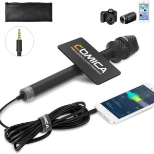 comica handheld interview microphone, hrm-s 3.5mm trrs cardioid condenser reporter microphone for recording, speech, stage, vocal mic for smartphones laptops and dslr cameras