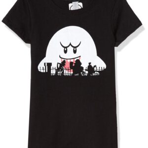 Nintendo Mario Halloween Silhouttes Girl's Solid Crew Tee Black