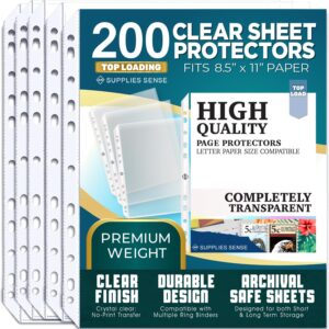 Sheet Protectors for 3 Ring Binder - 200 Premium Clear Plastic Page Protectors for 3 Ring Binder - Sleeves 8.5 x 11 for Paper & Documents