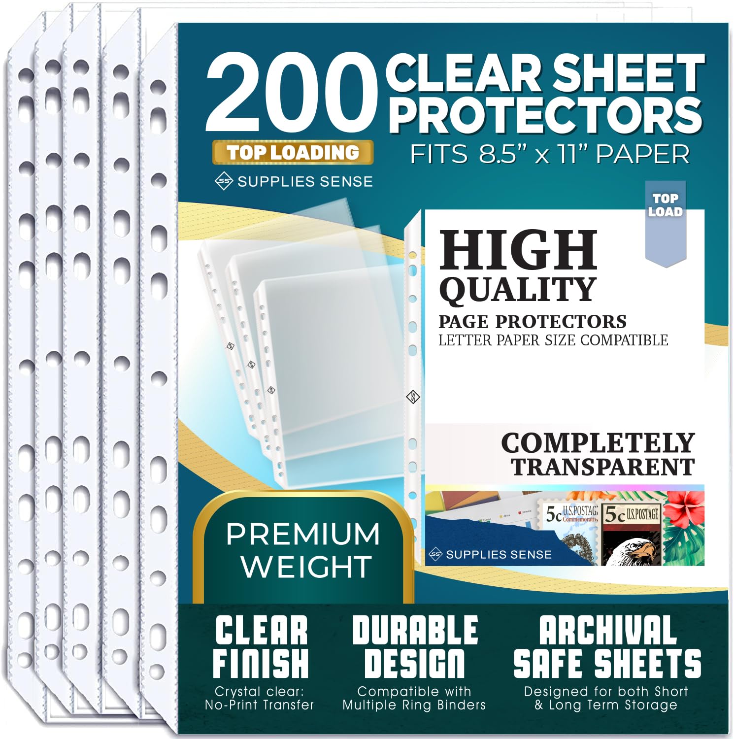 Sheet Protectors for 3 Ring Binder - 200 Premium Clear Plastic Page Protectors for 3 Ring Binder - Sleeves 8.5 x 11 for Paper & Documents