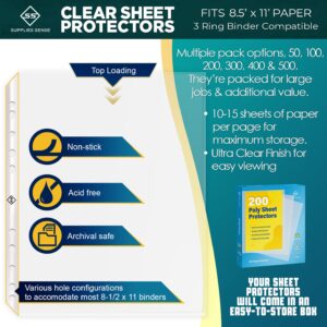 Sheet Protectors for 3 Ring Binder - 200 Premium Clear Plastic Page Protectors for 3 Ring Binder - Sleeves 8.5 x 11 for Paper & Documents