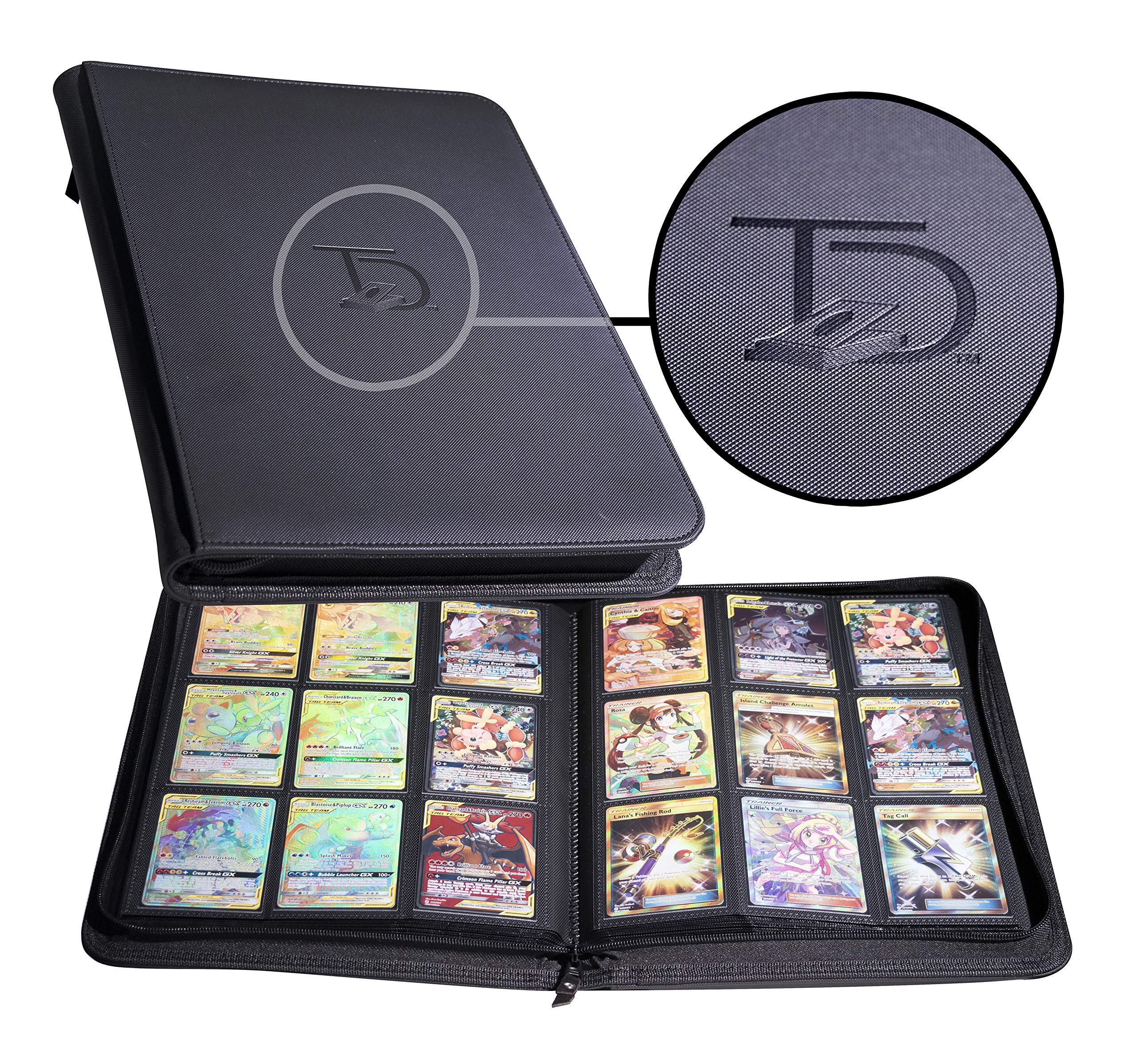 TopDeck 500 Card Ringless Zip Binder Pro - 9-Pocket Pages Side Load Sleeve TCG Storage Portfolio, Compatible with Pokemon, Yu-Gi-Oh, One Piece, MTG, Comic Trading Collectible Cards - Black