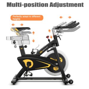 Goplus Magnetic Exercise Bike, Stationary Belt Drive Bicycle, with LCD Monitor, Indoor Cycling Bike for Home Gym Cardio Workout (30 lbs Flywheel)