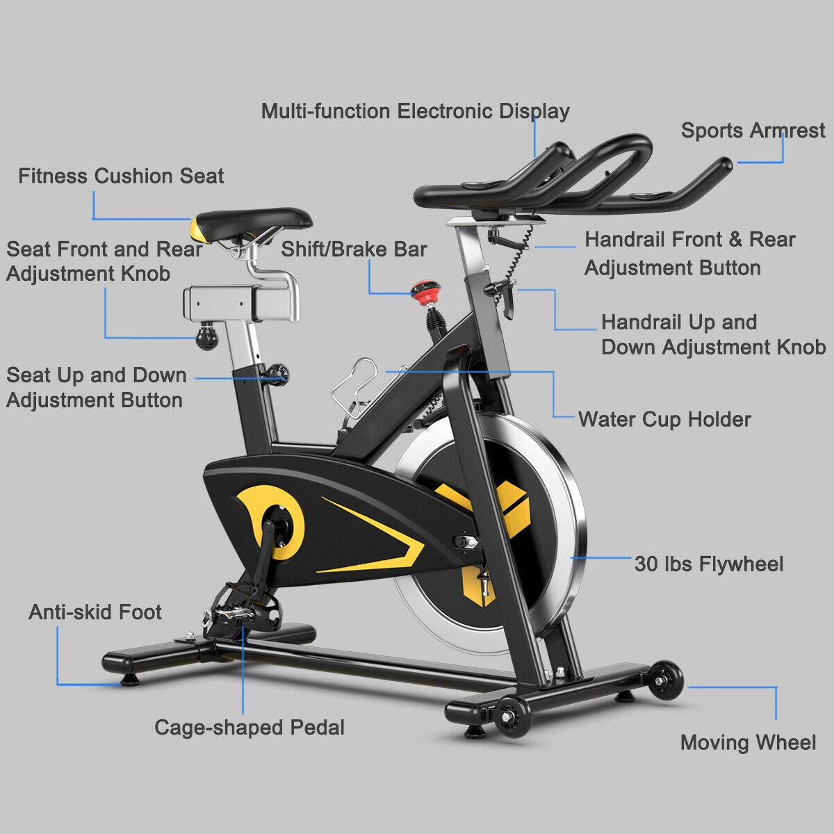 Goplus Magnetic Exercise Bike, Stationary Belt Drive Bicycle, with LCD Monitor, Indoor Cycling Bike for Home Gym Cardio Workout (30 lbs Flywheel)