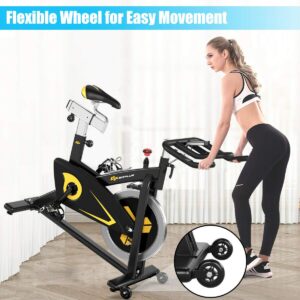 Goplus Magnetic Exercise Bike, Stationary Belt Drive Bicycle, with LCD Monitor, Indoor Cycling Bike for Home Gym Cardio Workout (30 lbs Flywheel)