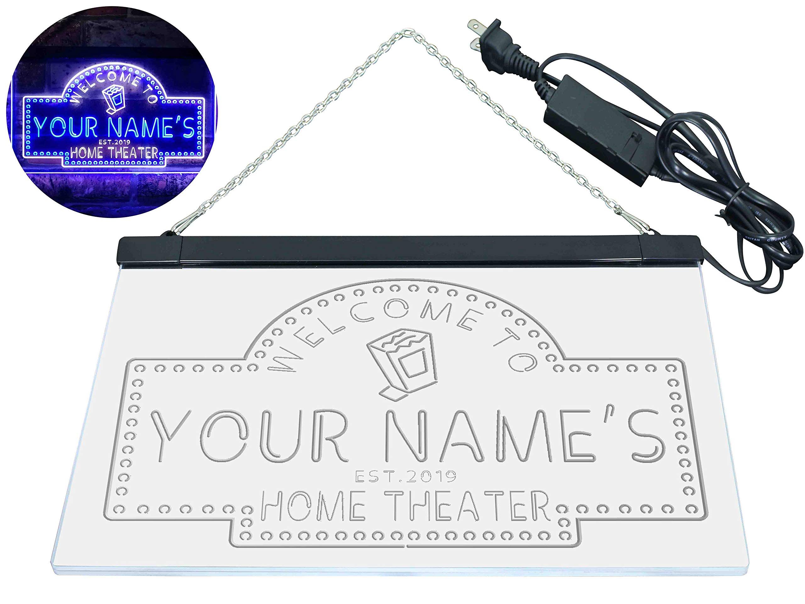 ADVPRO Personalized Your Name Est Year Theme Home Theater Cinema Dual Color LED Neon Sign White & Blue 24" x 16" st6s64-ph2-tm-wb