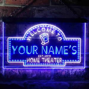 ADVPRO Personalized Your Name Est Year Theme Home Theater Cinema Dual Color LED Neon Sign White & Blue 24" x 16" st6s64-ph2-tm-wb