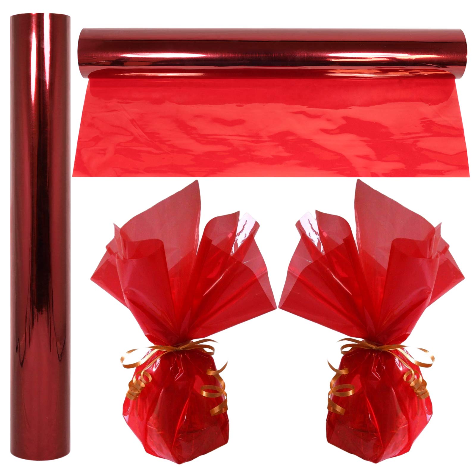 AnapoliZ Cellophane Wrap Roll Red | 100’ Ft. Long X 16” in. Wide | 2.3 Mil Thick Transparent Red | Gifts, Baskets, Treats, Cellophane Wrapping Paper | Colorful Cello Christmas, Holiday Color