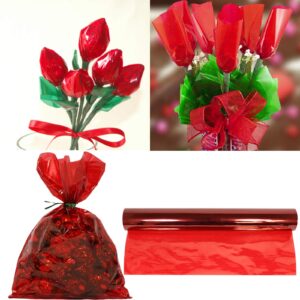 AnapoliZ Cellophane Wrap Roll Red | 100’ Ft. Long X 16” in. Wide | 2.3 Mil Thick Transparent Red | Gifts, Baskets, Treats, Cellophane Wrapping Paper | Colorful Cello Christmas, Holiday Color