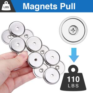 E BAVITE Neodymium Cup Magnets, Rare Earth Magnets with Heavy Duty, Hold up to 110 Lbs, Cup Magnet with Countersunk Hole and Stainless Screws for Kitchen, Craft, Office and So on – Pack of 12