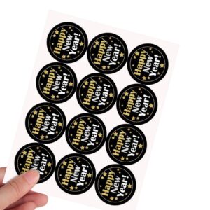 Happy New Year Stickers Seals Gold Labels - (Pack of 120) 1.57" Large Round Gold Foil Stickers Stamping on Black for New Year Cards Gift Envelopes Boxes