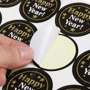 Happy New Year Stickers Seals Gold Labels - (Pack of 120) 1.57" Large Round Gold Foil Stickers Stamping on Black for New Year Cards Gift Envelopes Boxes