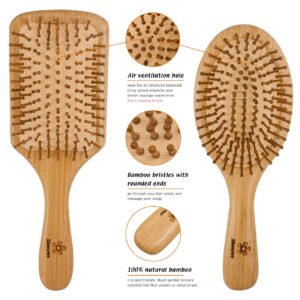 Zhuoyue Wooden Bamboo Hair Brush - Paddle Hair Brush Set with Bamboo Bristle Reduce Frizzy & Massage Scalp 2 pcs