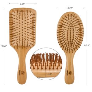 Zhuoyue Wooden Bamboo Hair Brush - Paddle Hair Brush Set with Bamboo Bristle Reduce Frizzy & Massage Scalp 2 pcs