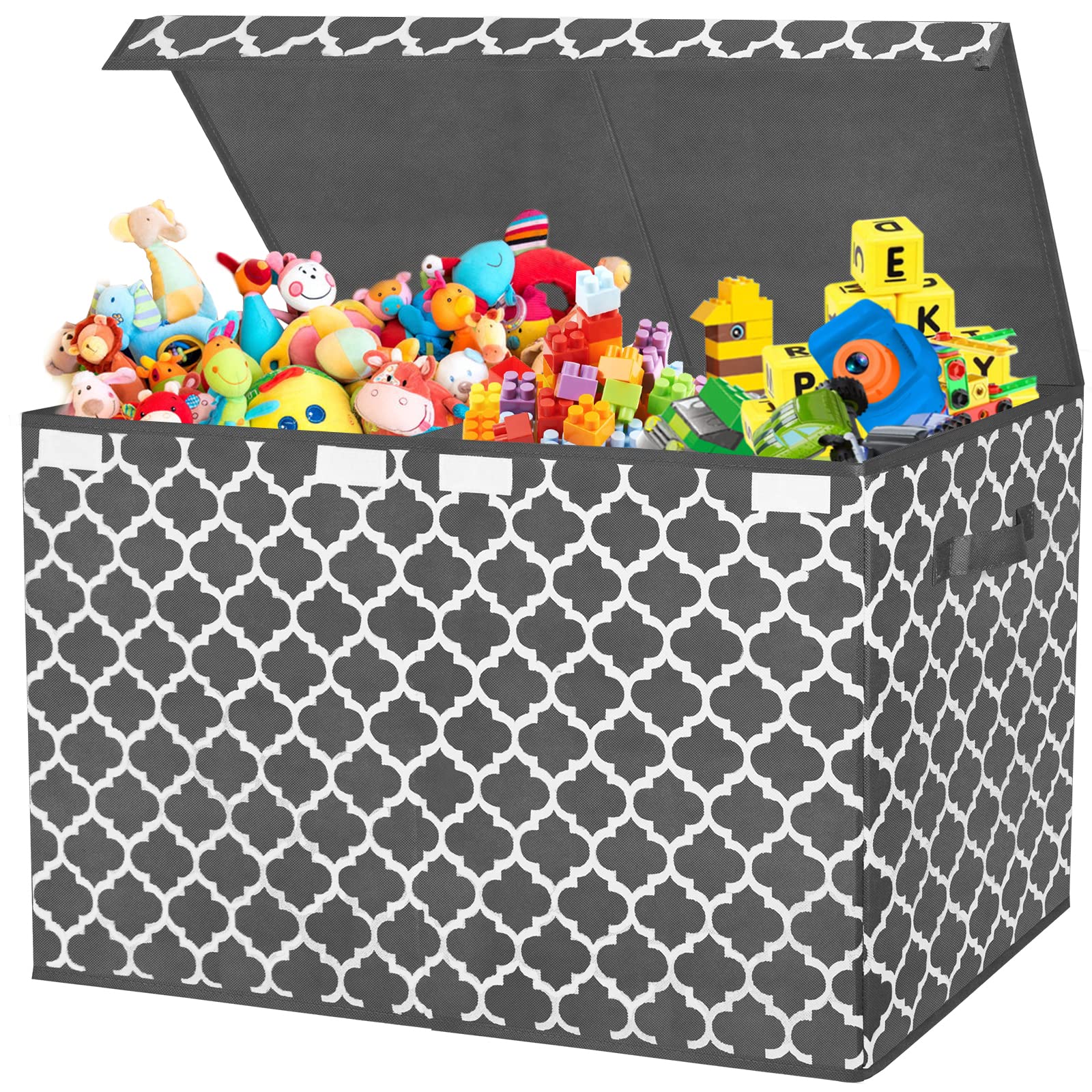 homyfort Toy Chest Box for Boys, Girls, Kids, Large Collapsible Storage Bins Container with Flip-Top Lid & Divider for Nursery, Playroom, Closet, Stuffed Animal, Sturdy Home Organization, Grey