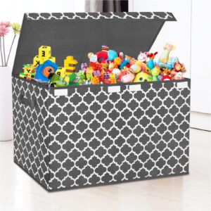 homyfort Toy Chest Box for Boys, Girls, Kids, Large Collapsible Storage Bins Container with Flip-Top Lid & Divider for Nursery, Playroom, Closet, Stuffed Animal, Sturdy Home Organization, Grey