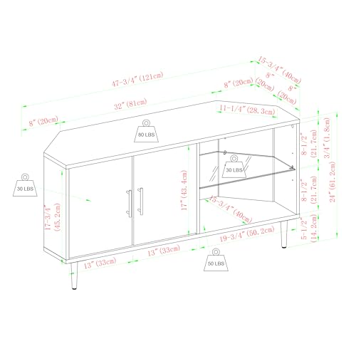 Walker Edison 2 Door Glass Shelf Corner Stand Console, fits TVs up to 55", 48, Dark Walnut