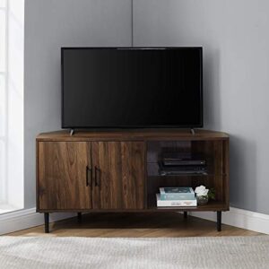 Walker Edison 2 Door Glass Shelf Corner Stand Console, fits TVs up to 55", 48, Dark Walnut