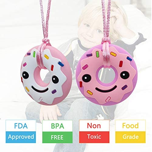 Sensory Chew Necklace for Adult, 3 Pack Silicone Donut Chewing Necklace for Teens Chewers, Anxiety Chewable Necklace for Autism ADHD SPD PICA and Oral Motor Chewing Needs