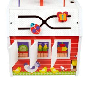 Melissa & Doug First Play Slide, Sort & Roll Wooden Activity Barn with Bead Maze, 6 Wooden Play Pieces (11.75” x 11.75” x 20” Assembled)