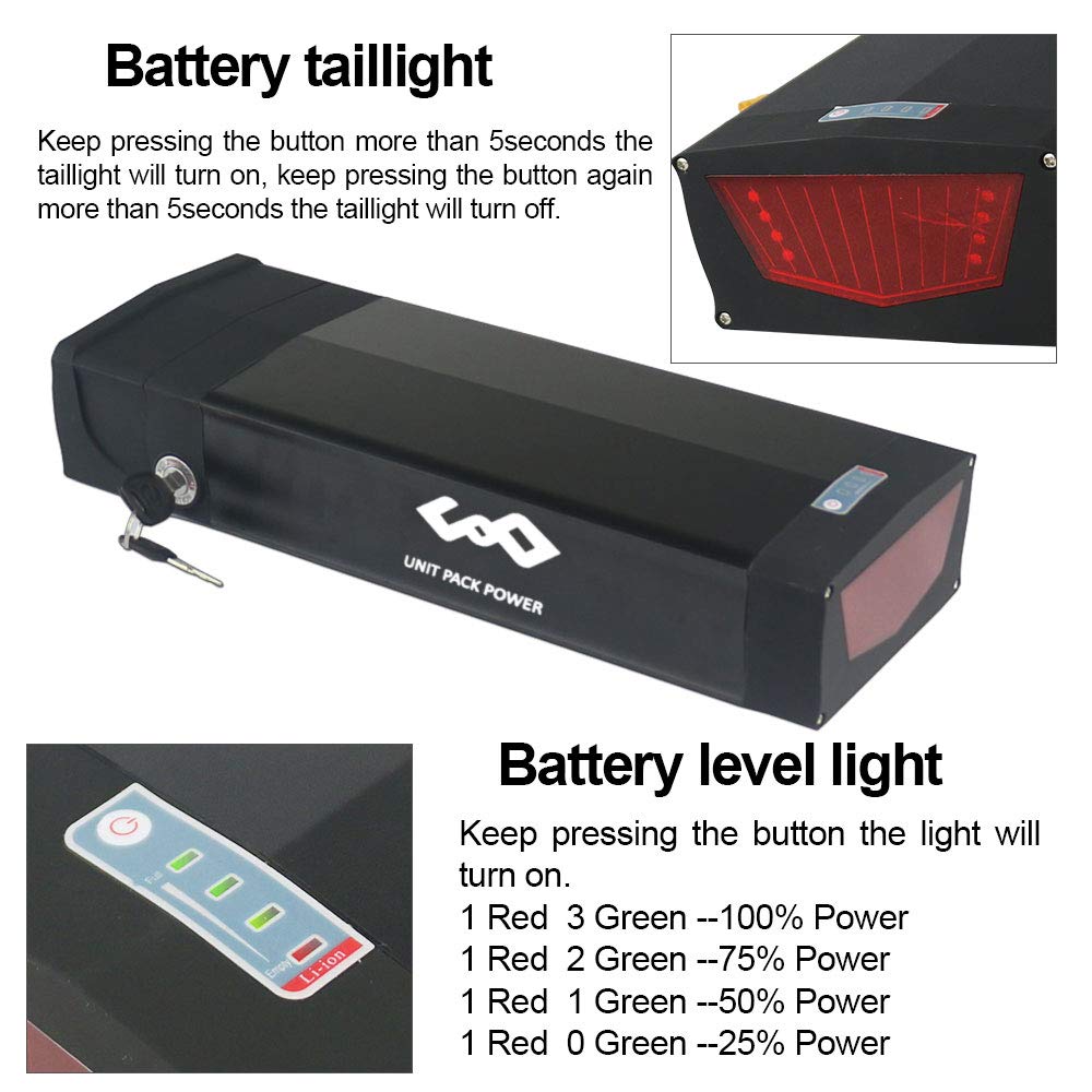 UnitPackPower 48V 20Ah Rear Rack Ebike Battery Lithin-um Ion for 1000W/750W/500W Electric Bike fit for Voilamart Bafang Tongsheng and Other Motor