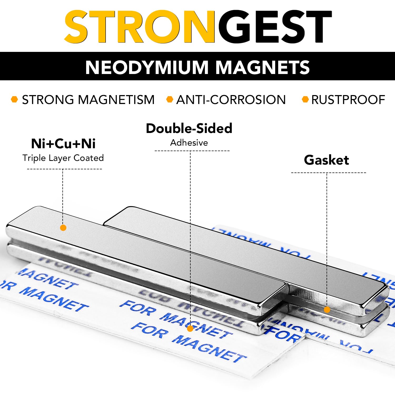 Strong Magnet - 25 Pack Neodymium Bar Magnets, Powerful Rare Earth Magnets - Industrial Strength NdFeB Magnet Set for Fridge, DIY, Crafts - 60 x 10 x 3 mm