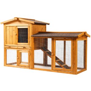 ogrmar chicken coop large wooden outdoor bunny rabbit hutch hen cage with ventilation door, removable tray & ramp garden backyard pet house chicken nesting box