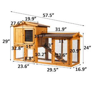 Ogrmar Chicken Coop Large Wooden Outdoor Bunny Rabbit Hutch Hen Cage with Ventilation Door, Removable Tray & Ramp Garden Backyard Pet House Chicken Nesting Box