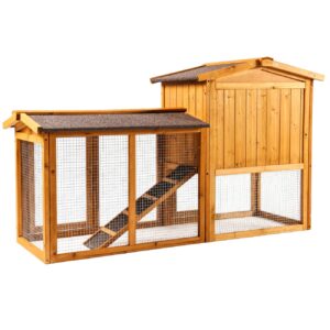 Ogrmar Chicken Coop Large Wooden Outdoor Bunny Rabbit Hutch Hen Cage with Ventilation Door, Removable Tray & Ramp Garden Backyard Pet House Chicken Nesting Box