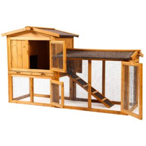 Ogrmar Chicken Coop Large Wooden Outdoor Bunny Rabbit Hutch Hen Cage with Ventilation Door, Removable Tray & Ramp Garden Backyard Pet House Chicken Nesting Box