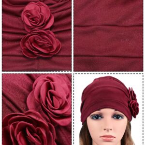 6 Pieces Women Turban Flower Caps Vintage Beanie Headscarf Elastic Headwrap Hat