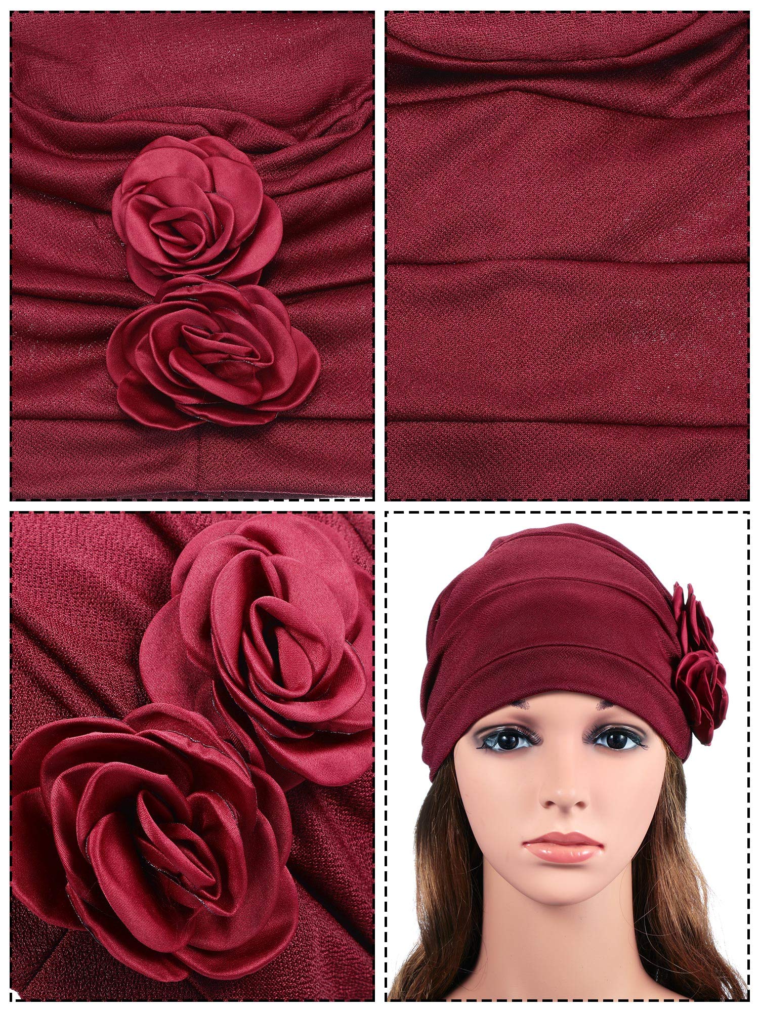 6 Pieces Women Turban Flower Caps Vintage Beanie Headscarf Elastic Headwrap Hat